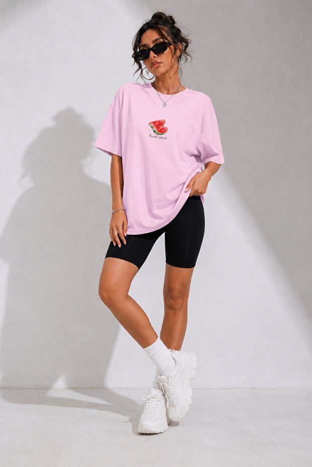 The Champ Clothing Kadın Oversize Tişört Watermelon Mood Baskılı Pembe ...