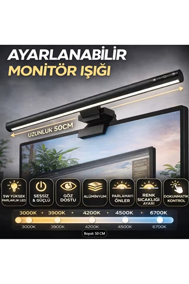newnet Profesyonel 50 CM Ayarlanabilir LED Monitör Işığı, Göz Korumalı ...