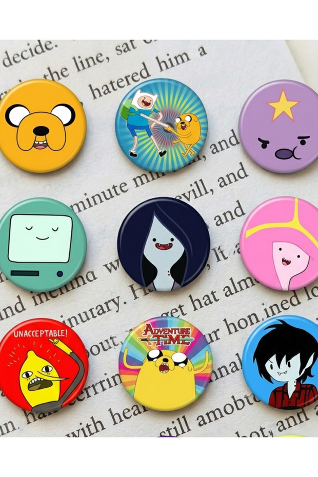 Toum Adventure Time Tasarım 9'lu Rozet 70 mm PVC Kaplı Çanta Ceket Yaka ...