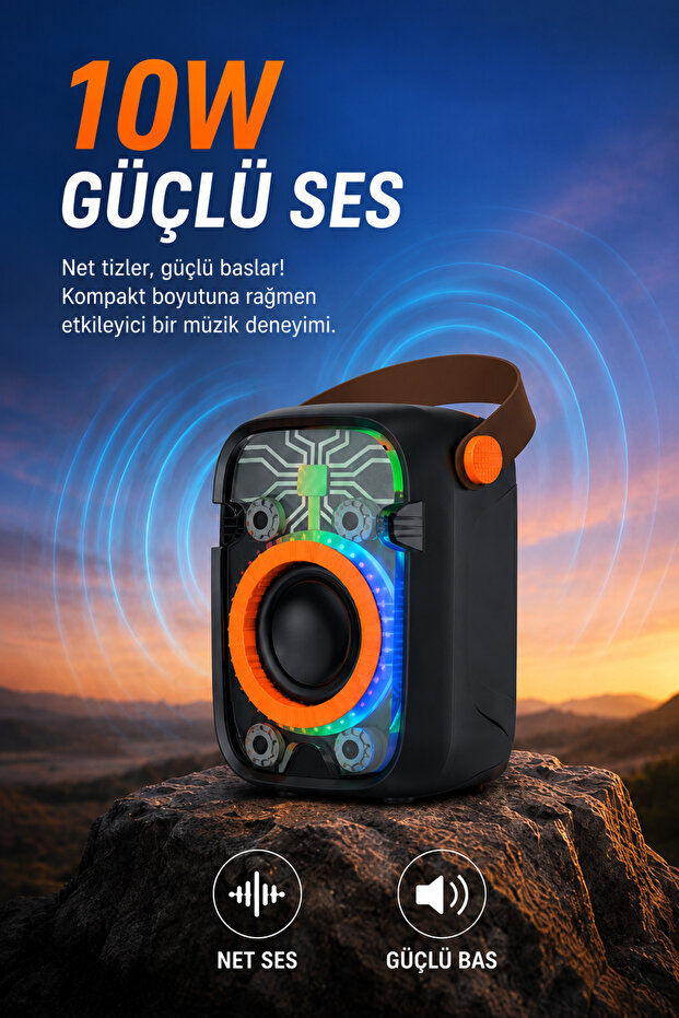 Abbruch Taşınabilir Bluetooth Hoparlör 10W Güçlü Ses RGB LED Işıklı TF ...