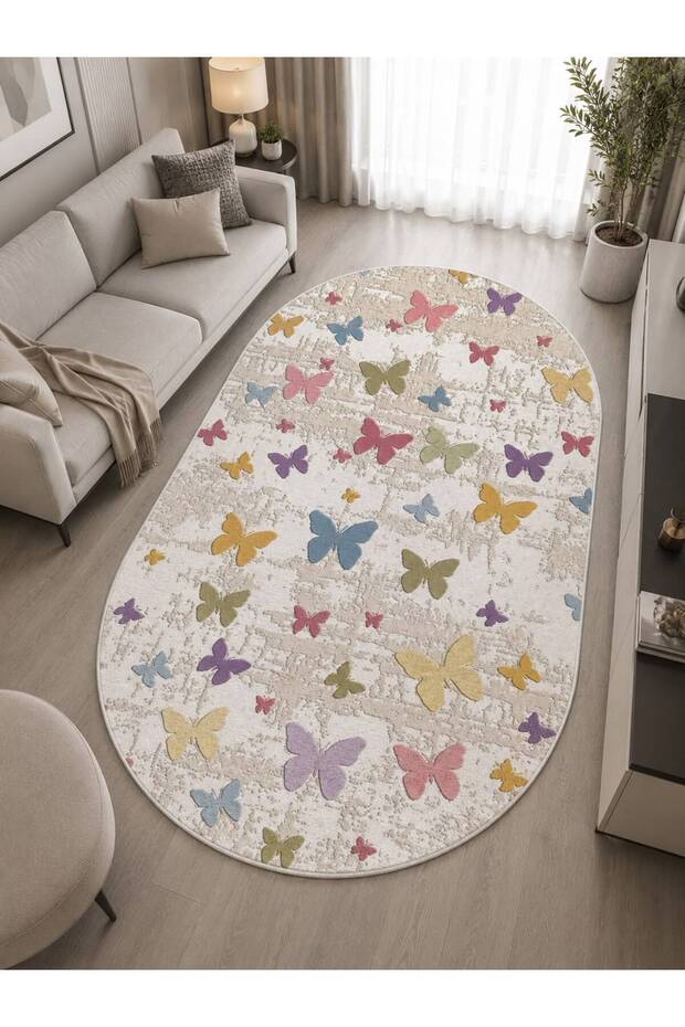 GNL HOME Kelebek Oval Djital Baskı Mutfak Halısı,Kaymaz Taban ...