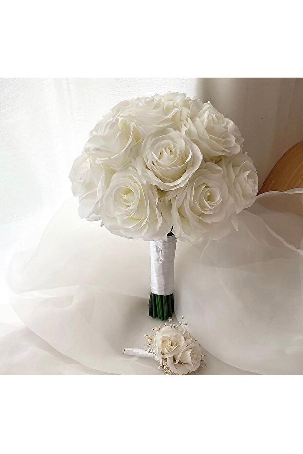 gelinbuketi Gelin Buketi ve Damat Yaka Çiçeği Seti - Yapay Gül Tasarım ...