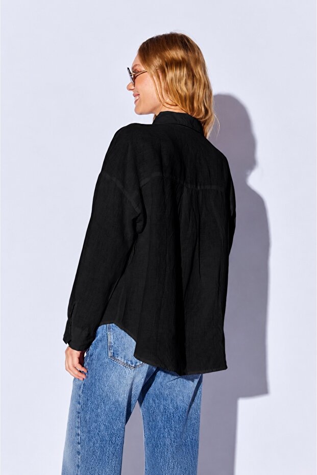 EDITION WOMAN %100 Saf Keten Yıkamalı Lüx Tek Cep Oversize Kadın Gömlek ...