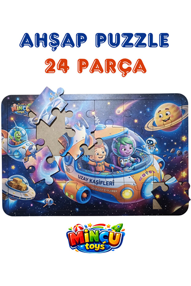 Minçu Toys 24 Parça Uzay Temalı Eğitici Çocuk Puzzle Yapboz (3-6 Yaş ...