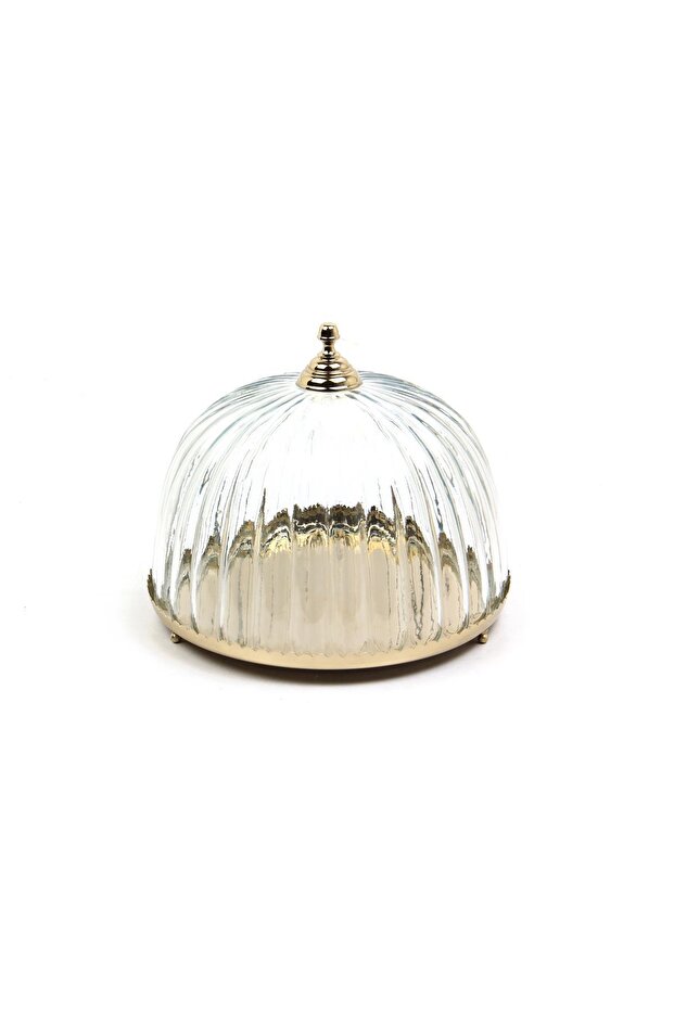 LAMEDORE Yuvarlak Dome Gold Kek Standı 28,5x28,5x22,5 cm – Cam Kapaklı ...