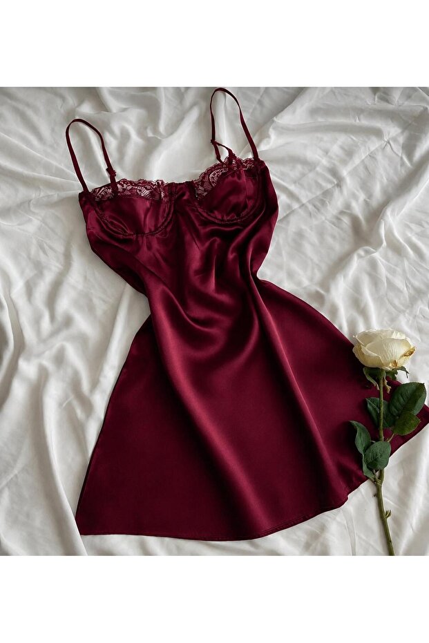 HAMA LOVE Kadın Bordo Saten Gecelik - Fiyatı, Yorumları