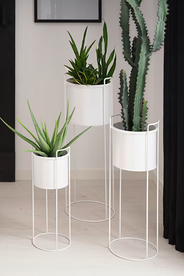 Desen Dekorasyon Ayaklı Metal Silindir Çiçek ve Saksı Standı 65 cm ...