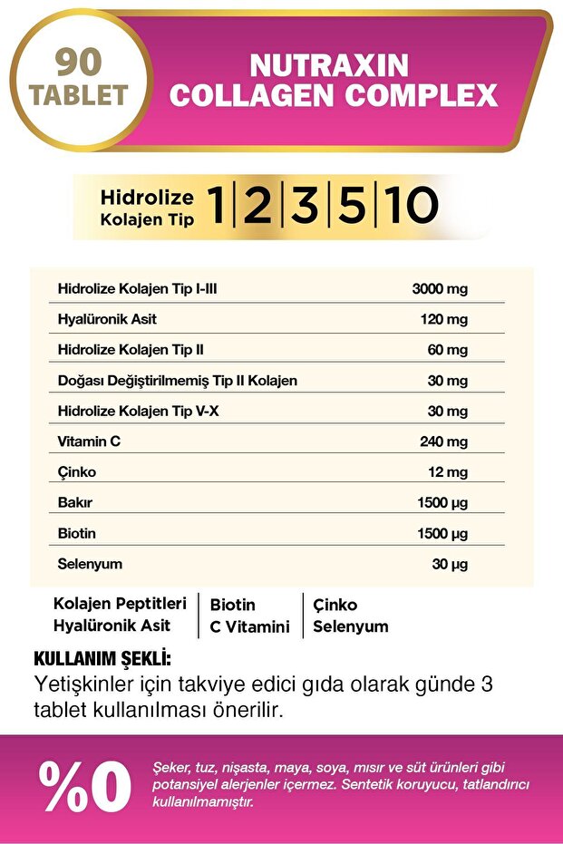 Nutraxin Collagen Complex Tip 1-2-3-5-10 3120 mg 90 Tablet 3 Adet ...