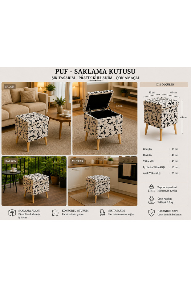 densan aksesuar modern, puf, sandıklı puf, makyaj masası pufu, depolama ...