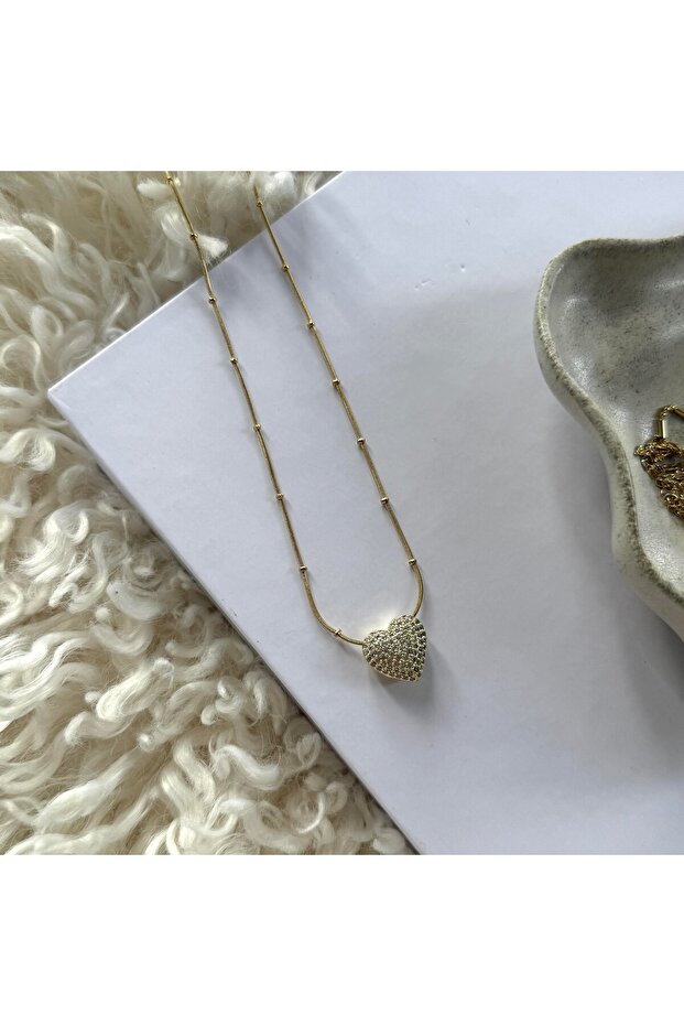 Nur atelier Zirkon Taşlı Kalp 14K Çelik Kolye - Fiyatı, Yorumları