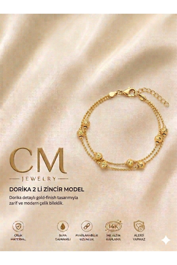 LUXENYA DESİGN CM Jewelry Dorika 2’li Zincir Model 14K Altın Kaplama ...