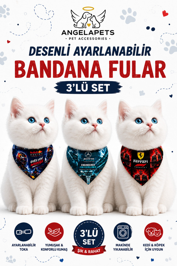Angelapets SPONGE BOBS 3'LÜ AYARLANABİLİR DESENLİ FULAR BANDANA SETİ ...