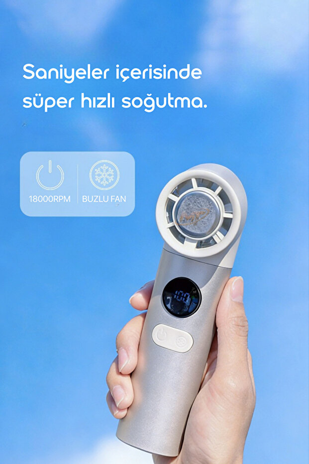 METONTECH IceCool Şarjlı Mini El Fanı 100 Kademeli Dijital Göstergeli ...