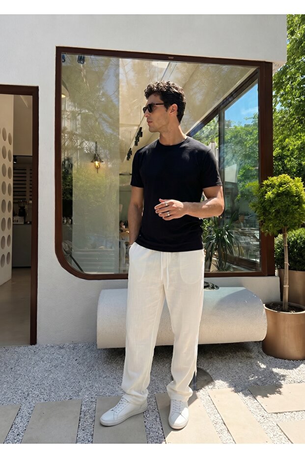 Livio Ferri Balve %100 Pamuk Baggy Müslin Kumaş Erkek Pantolon Bağcıklı ...