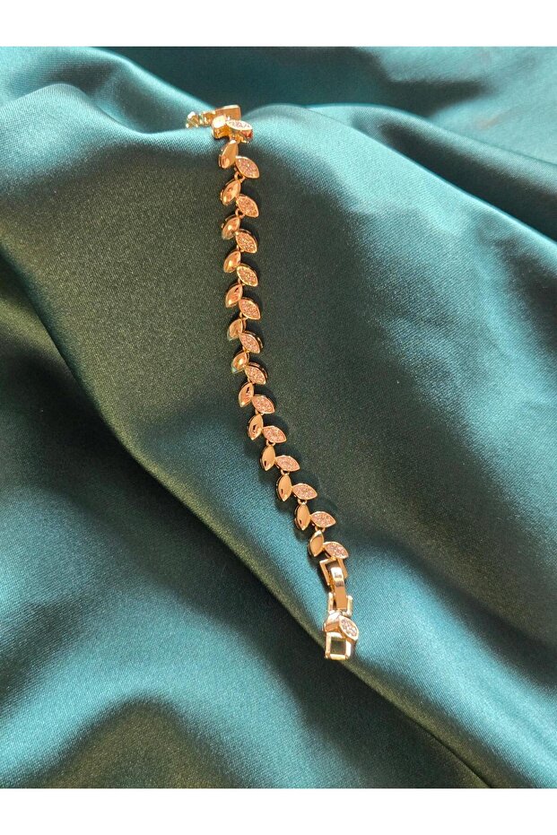 Roseliere Jewelry 14K VIP Altın Kaplama Yaprak Desenli Taşlı Bileklik ...