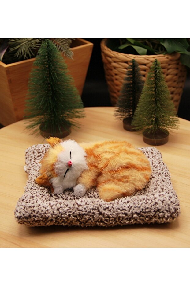 HEDİYEBİZİZ Minderde Uyuyan Sesli Peluş Kedi Cat Küçük Boy 17cmx14cm ...