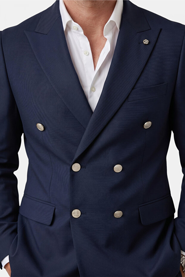Rizz up Men's Navy Blue Slim Fit Double Breasted Suit with Lycra ...