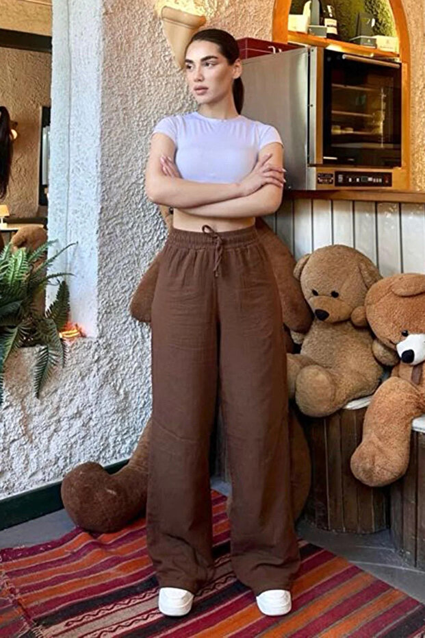 Marina Trend Morena Kadın Kahverengi Bubble-Gofre Salaş Yazlık Rahat ...