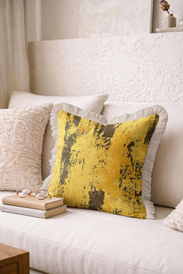 Hanna Home Kırlent Kılıfı Mermer Desenli Modern Saçaklı Dekoratif ...