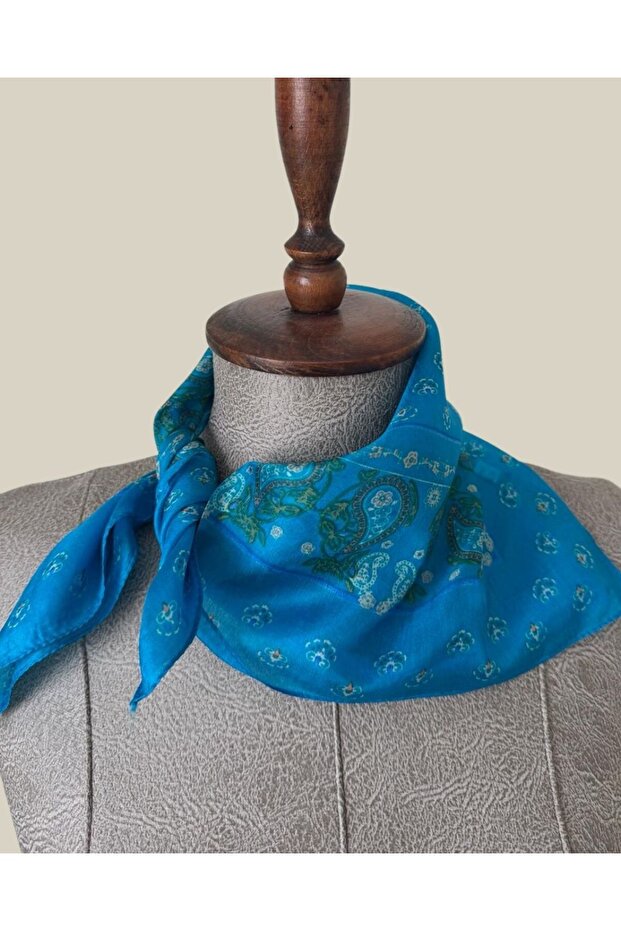 Pure Silk Atelier %100 Saf İpek Fular 50x50 cm - Şal Desenli Mini Fular ...