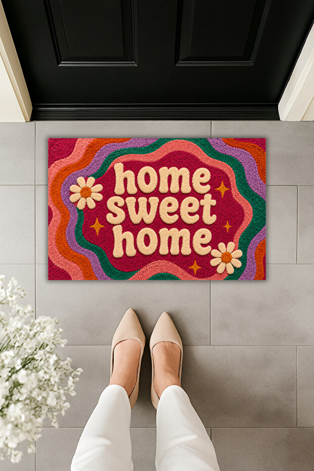 Dormot Home Home Sweet Home Renkli Retro Tasarım Dekoratif Kapı Önü ...