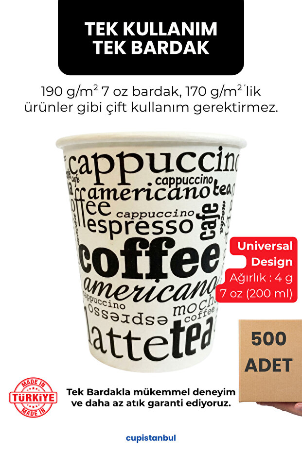 cupistanbul 7 Oz Karton Bardak (200 ml) – Coffee Desenli Ekonomik Paket ...