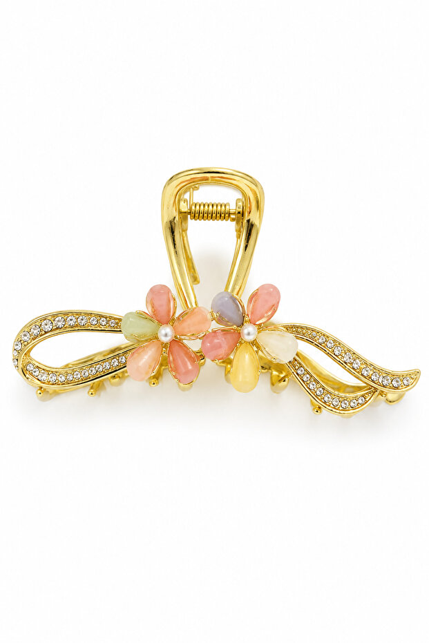 MakeWell Kelebek Lotus Detaylı Gold Mandal Toka Taşlı Kadın Saç Tokası ...