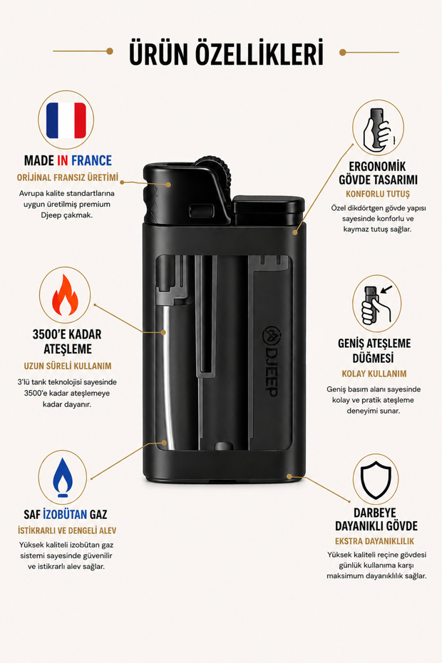 DJEEP Golden Stone Serisi Hediyelik Çakmaklar - Ergonomik Çakmak -2'li ...