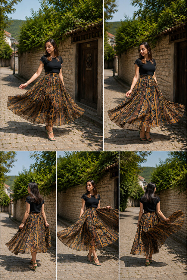 Liliang collection Etnik Desen Şifon Etek Kuşak Bağlamalı - Fiyatı ...