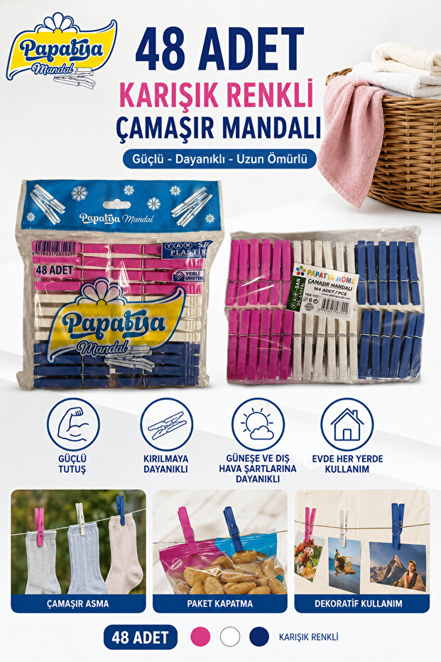 yaksan home DAİSY ÇAMAŞIR MANDALI 48 ADETLİ KARIŞIK RENKLİ - Fiyatı ...