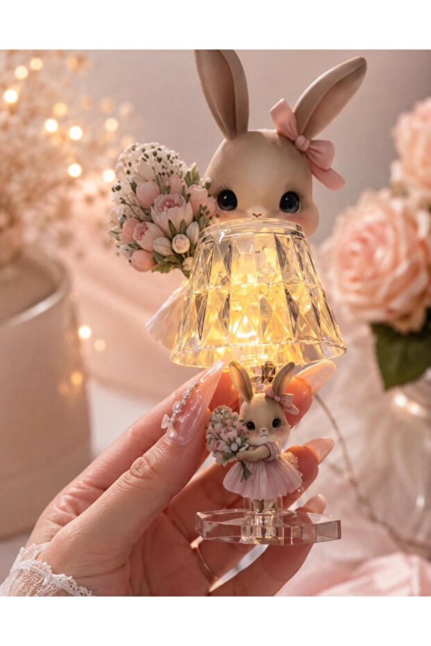 Tatlı Sebep Tavşan Figürlü Kartlı Dekoratif LED Gece Lambası – Kristal ...