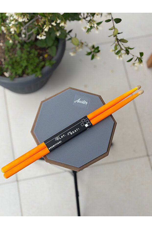 NOTA MÜZİK Auster Standlı Gri Davul Çalışma Pedi - Neon Turuncu 5A ...
