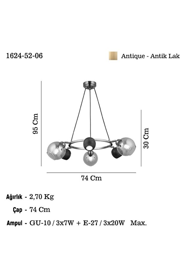 LUCEA Romena 3+3 Antik Lak Avize - Fiyatı, Yorumları
