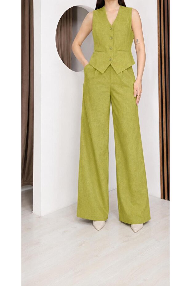 Moda Banuş Kadın Yelek & Pantolon İkili Takım - Bol Paça - Fiyatı ...