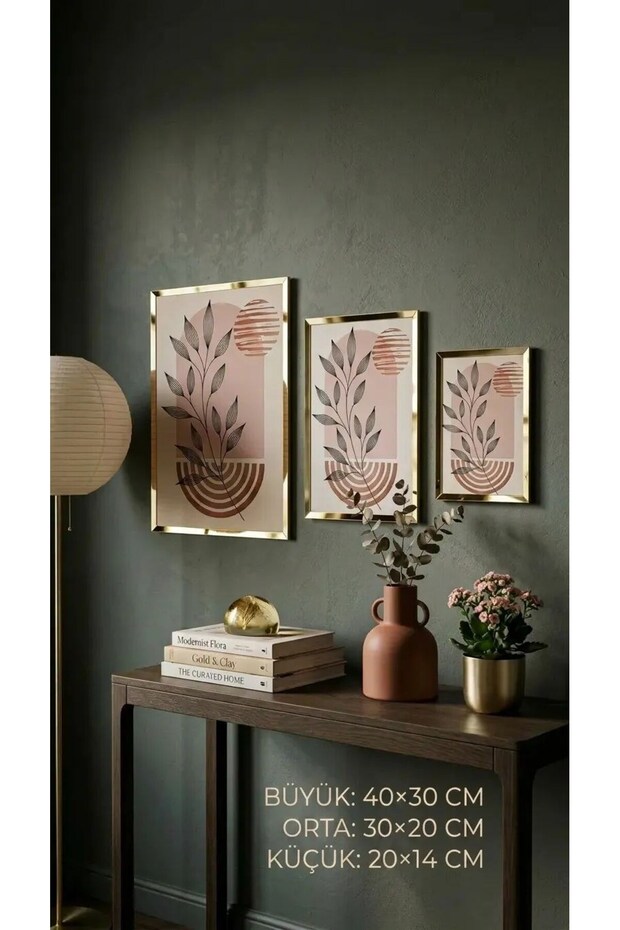 LeylArt Modern Boho Gold Çerçeveli Duvar Tablosu Seti 2NO (3 Parça ...