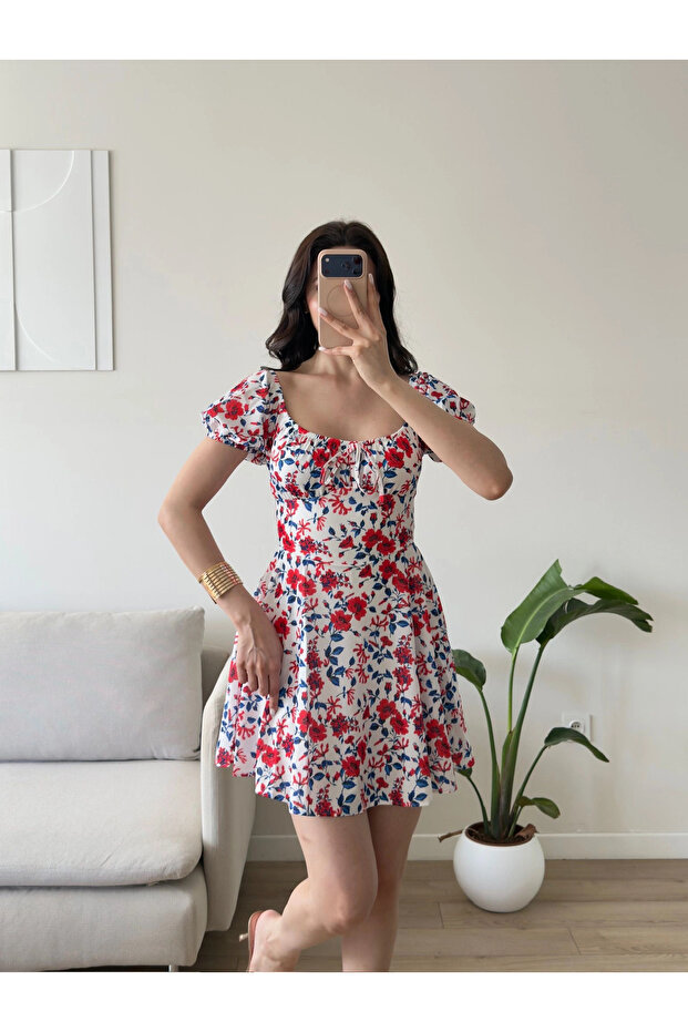 Zoom Butik Madonna Yaka Çiçek Desen Elbise - Fiyatı, Yorumları