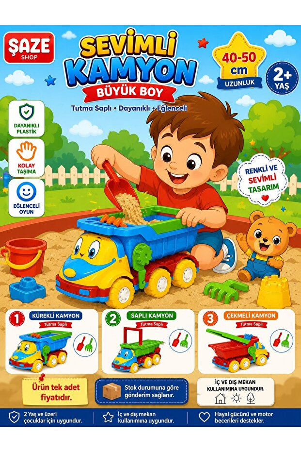 SAZE Sevimli Kamyon Oyuncak Seti Tutma Saplı Büyük Boy Kamyon Kürek ve ...