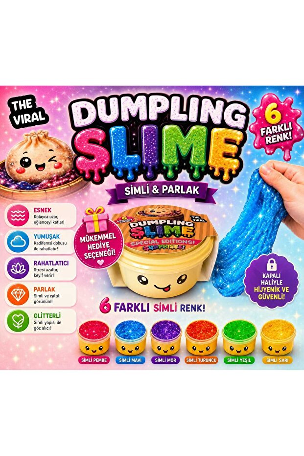 DNZt Dumpling Slime Simli Slime 6 Farklı Renk Tekli Kutu Yumuşak Esnek ...
