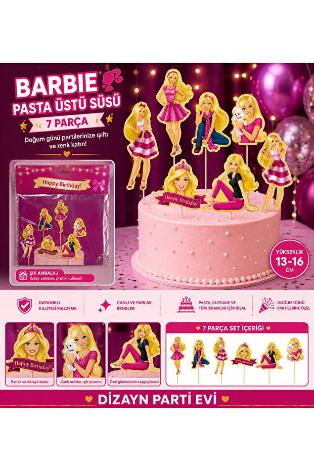 Dizayn Parti Evi Barbie Pasta Üstü Süsü 6 Parça Doğum Günü Cake Topper ...