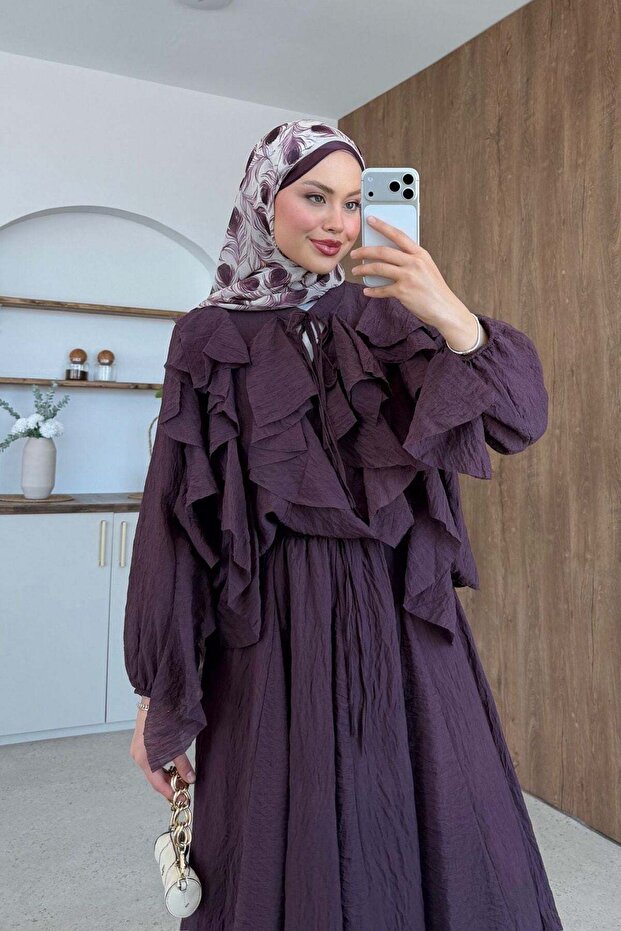 Hazamoda Angelina Fırfırlı Etekli Takım Mürdüm - Fiyatı, Yorumları