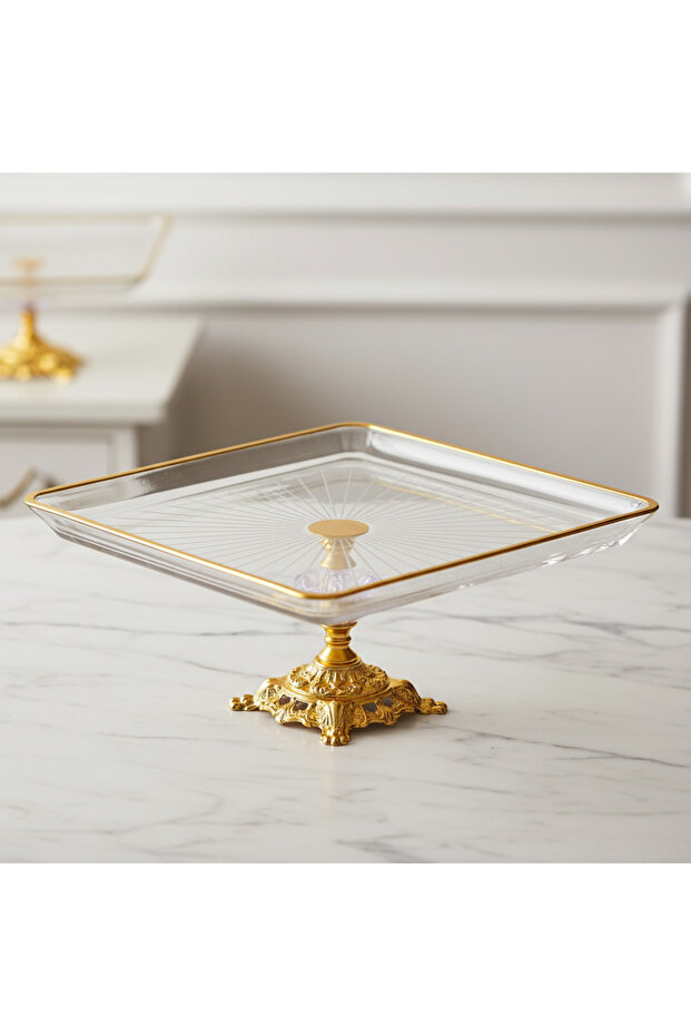 ASSA BAZAAR Premium Kristal Kesim Görünümlü Gold Ayaklı 5'li Sunumluk ...