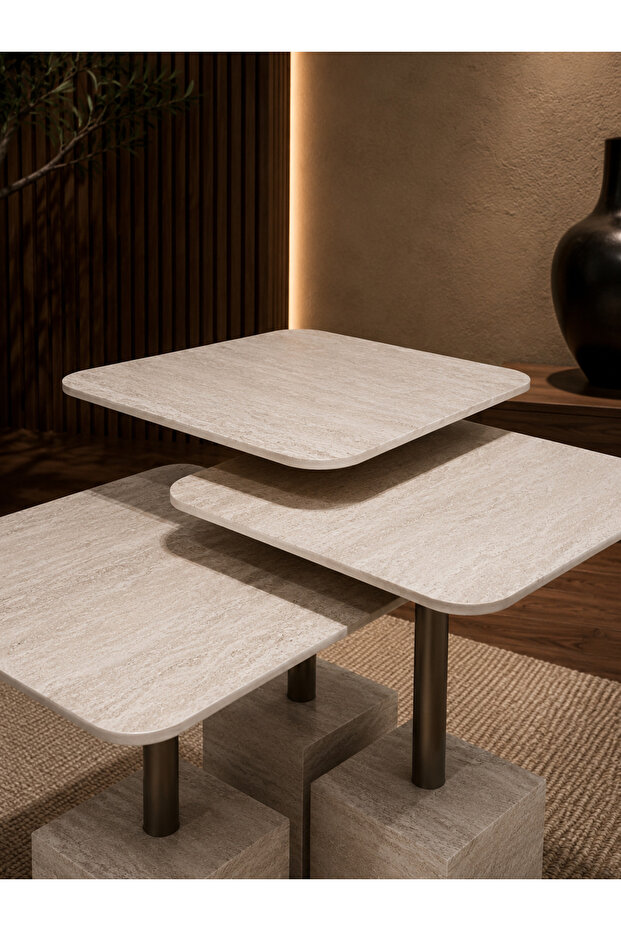 OVİS HOME VLR02 Zigon Sehpa 3lü Traverten (39x39x60) - Fiyatı, Yorumları