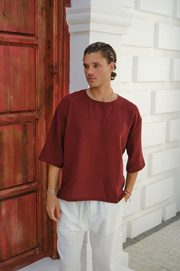No Way Erkek Fakir Kol Oversize Keten Görünümlü T-shirt - Fiyatı, Yorumları