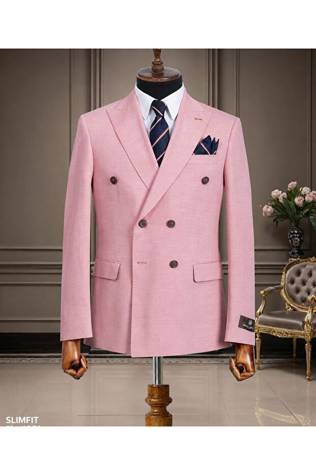 ilayda emir Pink Double-Breasted Exclusive, Slim Fit, Men's Jacket ...
