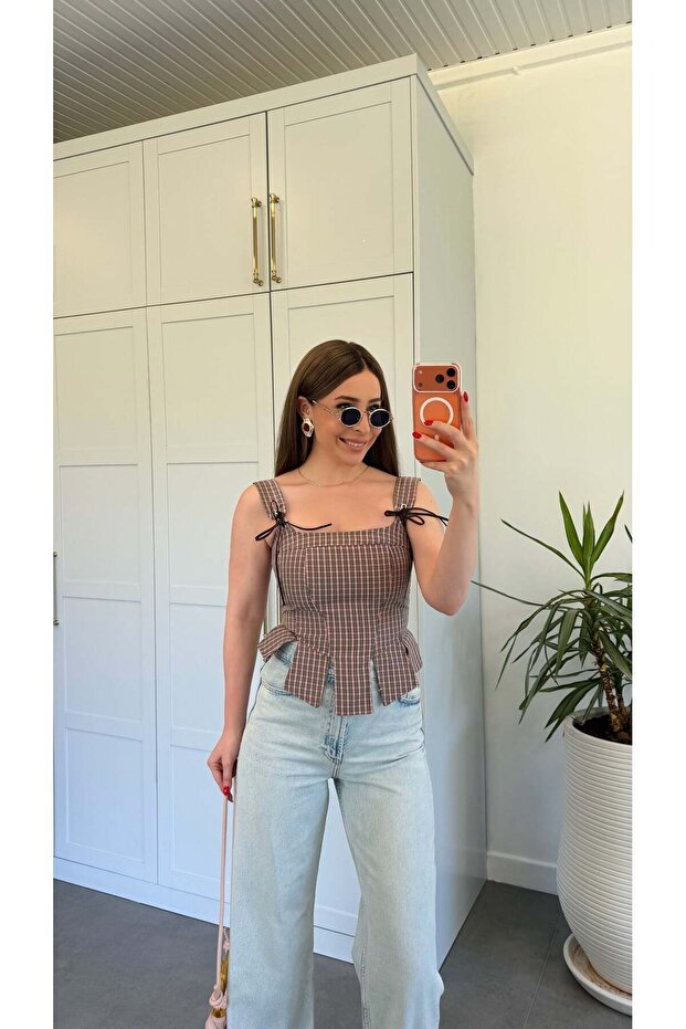 elif teke Ekoseli Dilimli Korse Bluz Pembe - Fiyatı, Yorumları