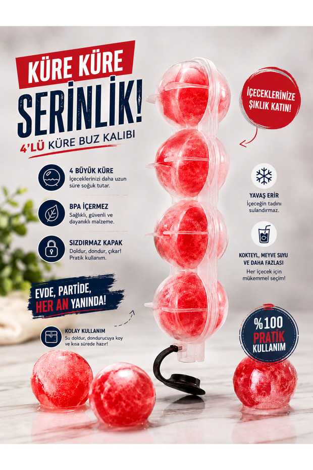 Kinlee 2’li Buz Kalıbı Seti Küre Buz Kalıbı + Mini Kare Buz Kalıbı ...