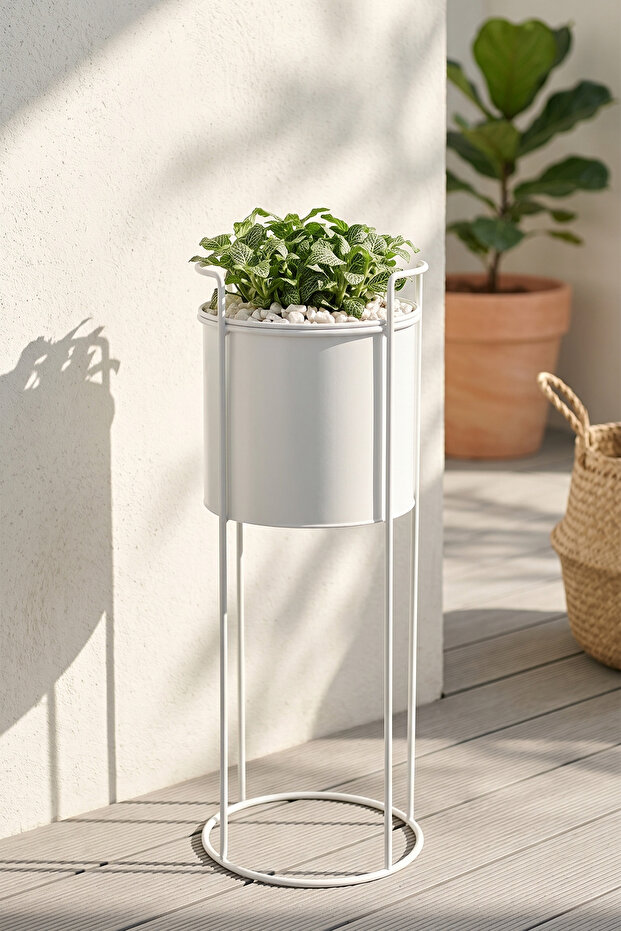 Desen Dekorasyon Ayaklı Metal Silindir Çiçek ve Saksı Standı 65 cm ...