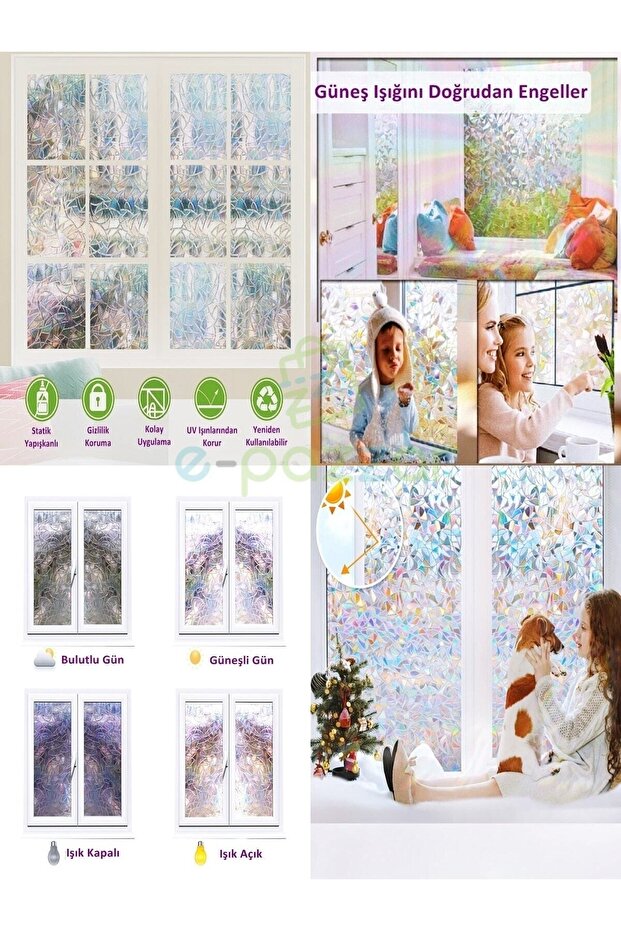 Saule 3 Metre Dekoratif Uv Koruyucu Transparan 3d Gökkuşağı Cam Folyosu ...