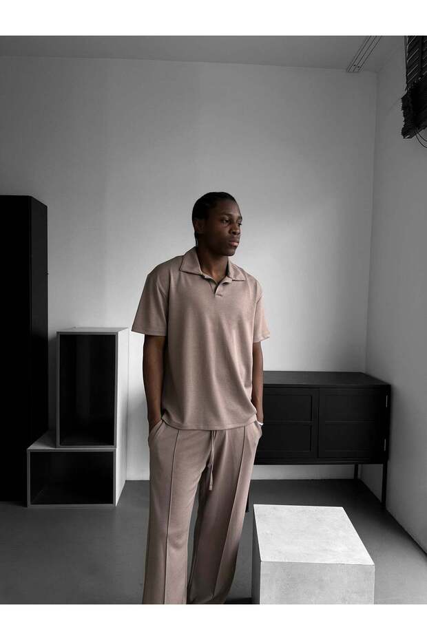 elkumoda Erkek Oversize İtalyan Yaka Oyso Kumaş Düğmesiz Polo Tişört ...