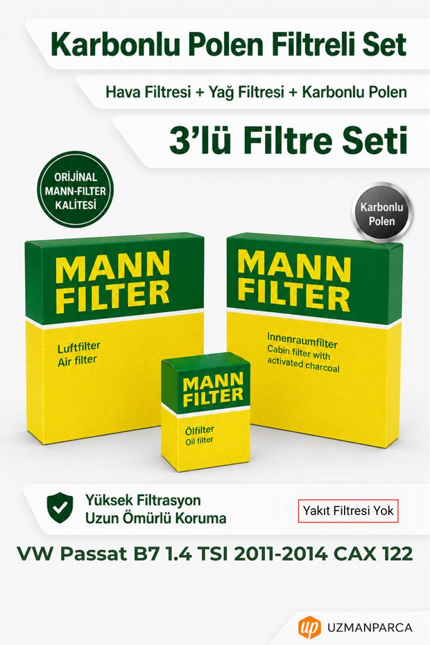 Mann Filter VW Passat B7 1.4 TSI 2011-2014 CAX 122 MANN Filtre Seti (3 ...